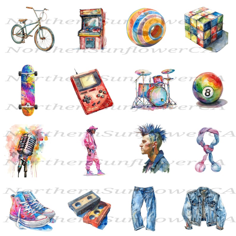 1980s Retro Clipart Bundle, 143 Png's, Digital Download, 80s Style ...