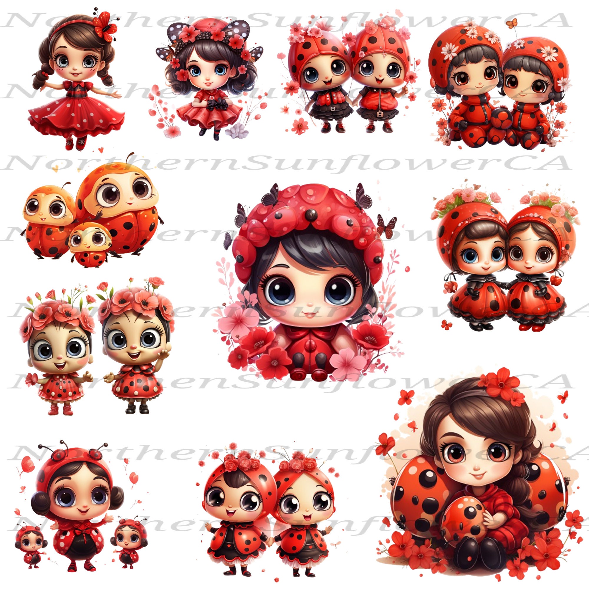 Ladybug Clipart, Playful PNG Designs (commercial Use, Digital Download ...