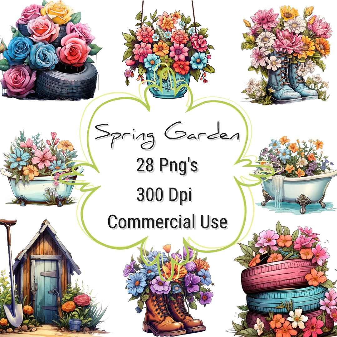 Spring Garden, Flowers, Watercolor, Clipart, Springtime, Illustrations ...