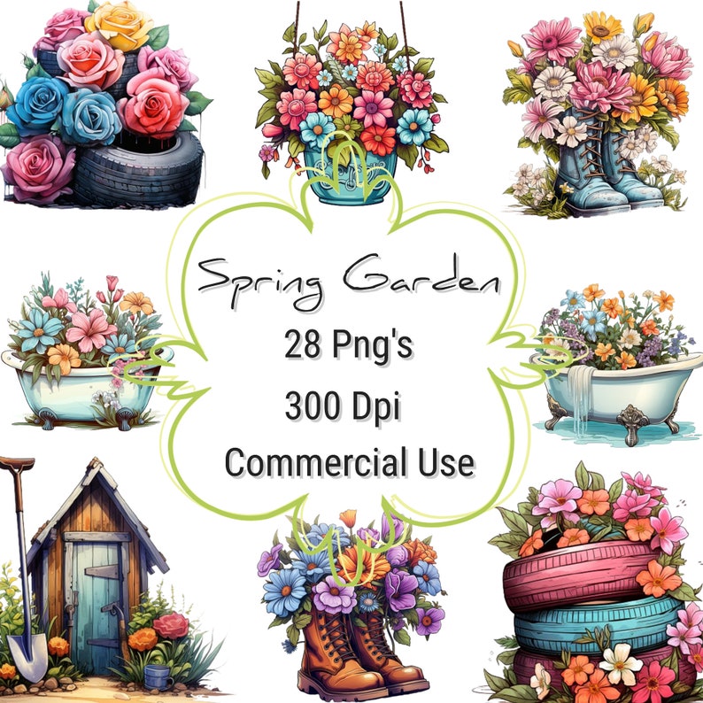 Spring Garden Watercolor Clipart: Floral Illustrations (digital ...