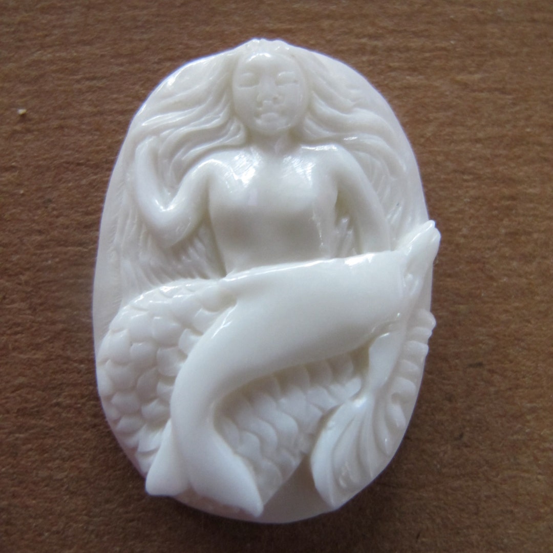 MS Oval Carved Bone Cabochon Mermaid 2 Designs 2 Sizes Flat Back No ...