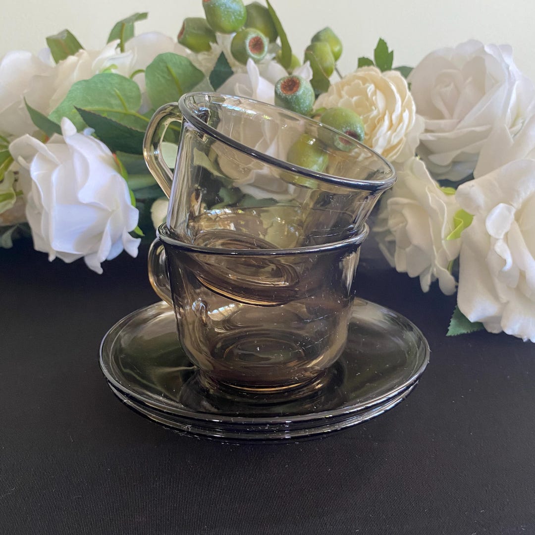 Vintage Arcoroc France 'fume' Smoked Glass Tea Cup & Saucer, Set of 2 ...