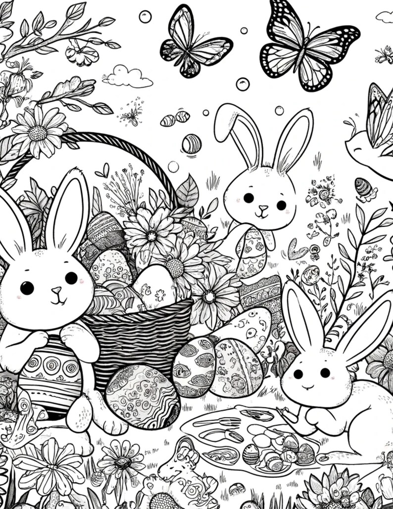 Easter Coloring Pages for Kids - Spring Bunny,eggs,printable Activity ...