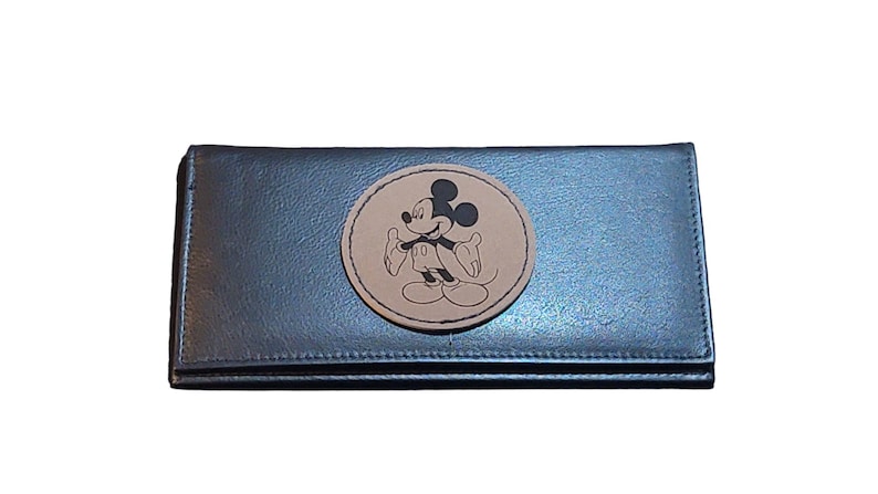 Laser Engraved Cartoon Mouse Design Leather Checkbook Cover Happy Mouse ...