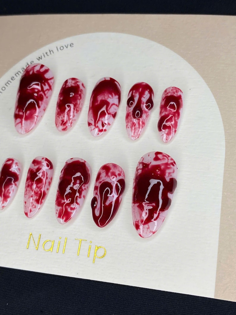 Halloween Blood Drip Press on Nails | Handmade Horror Costume Nail Art ...