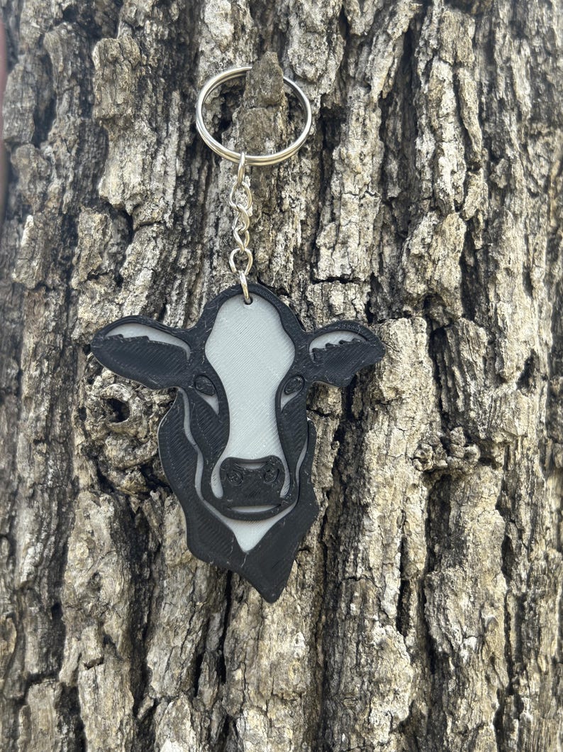 Cow Head Keychain | 3D Printed Farm Animal Keyring | Rustic Cow Lover ...