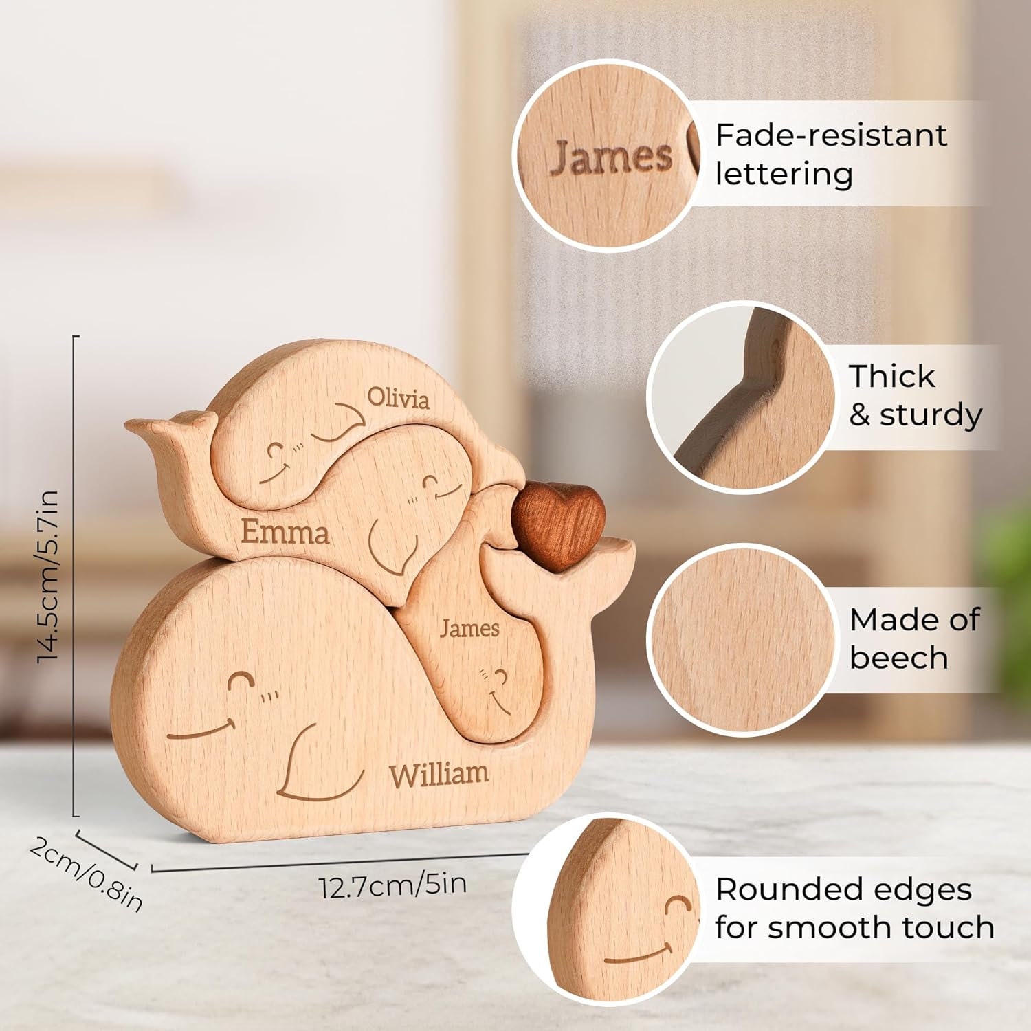 Personalized Engraved Wooden Whales Family Puzzle, Personalized Wooden ...