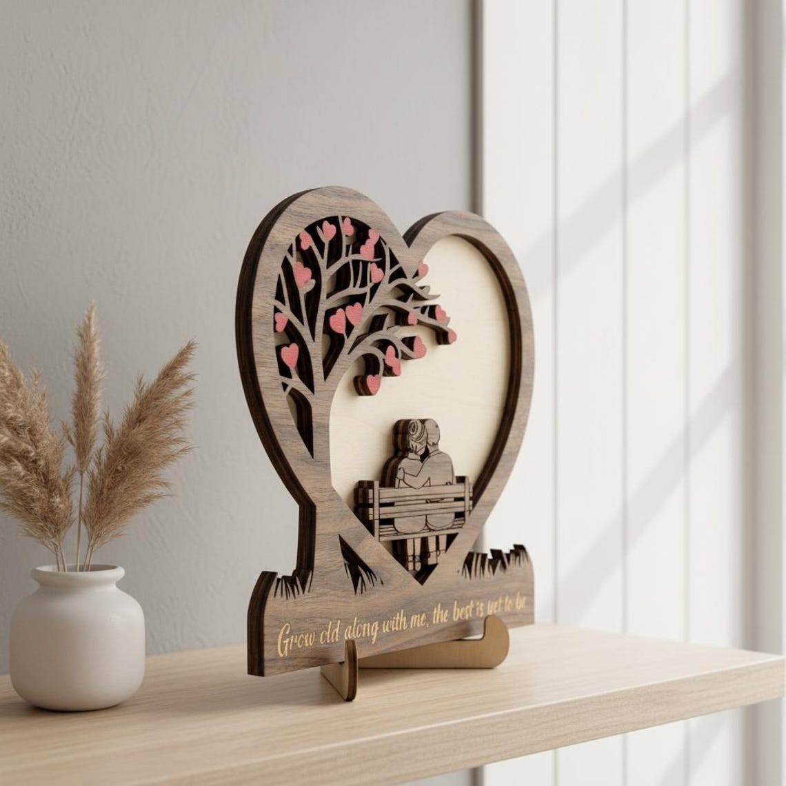 Heart Tree Wooden Sign Back View With Couple, Romantic Love Decor ...