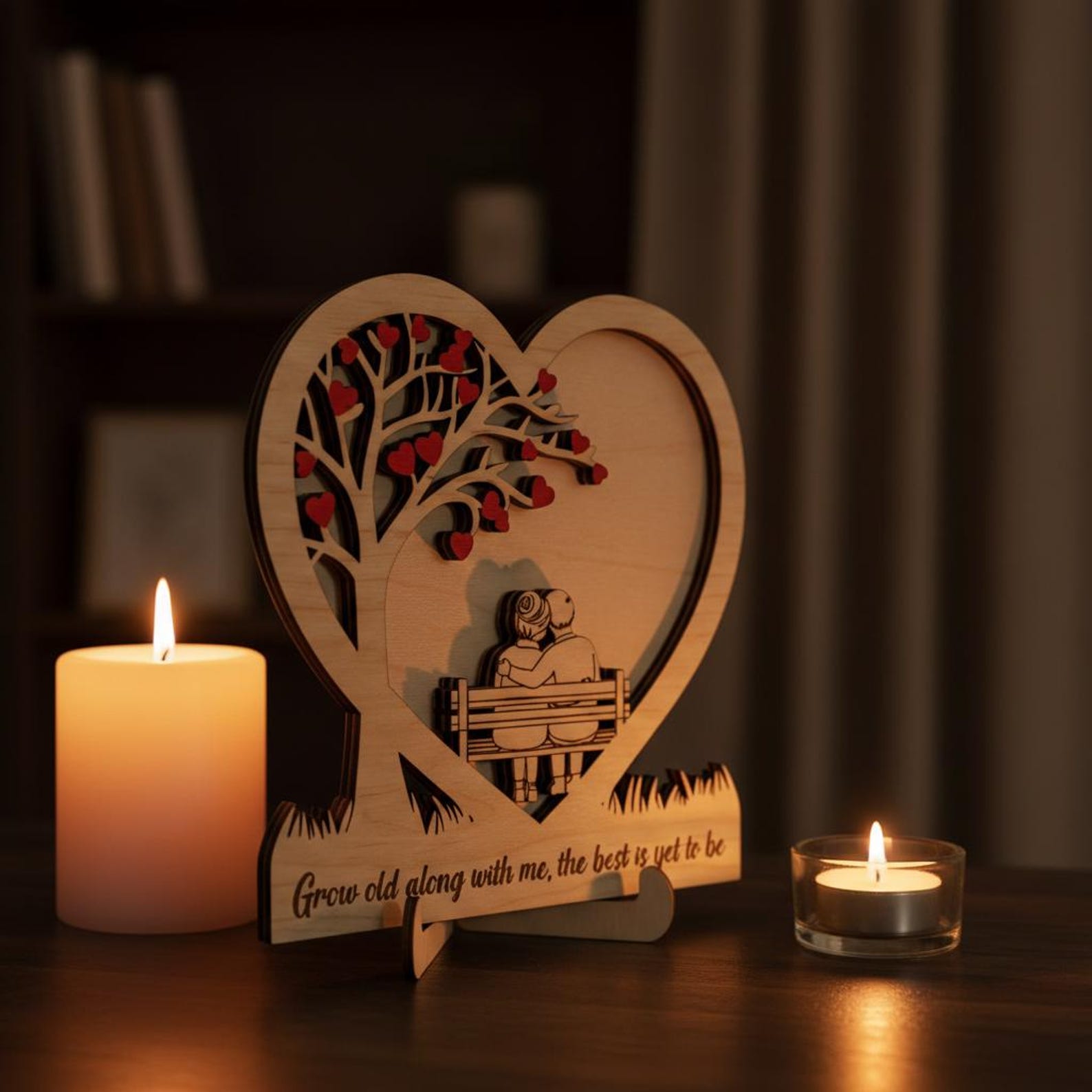 Heart Tree Wooden Sign Back View With Couple, Romantic Love Decor ...