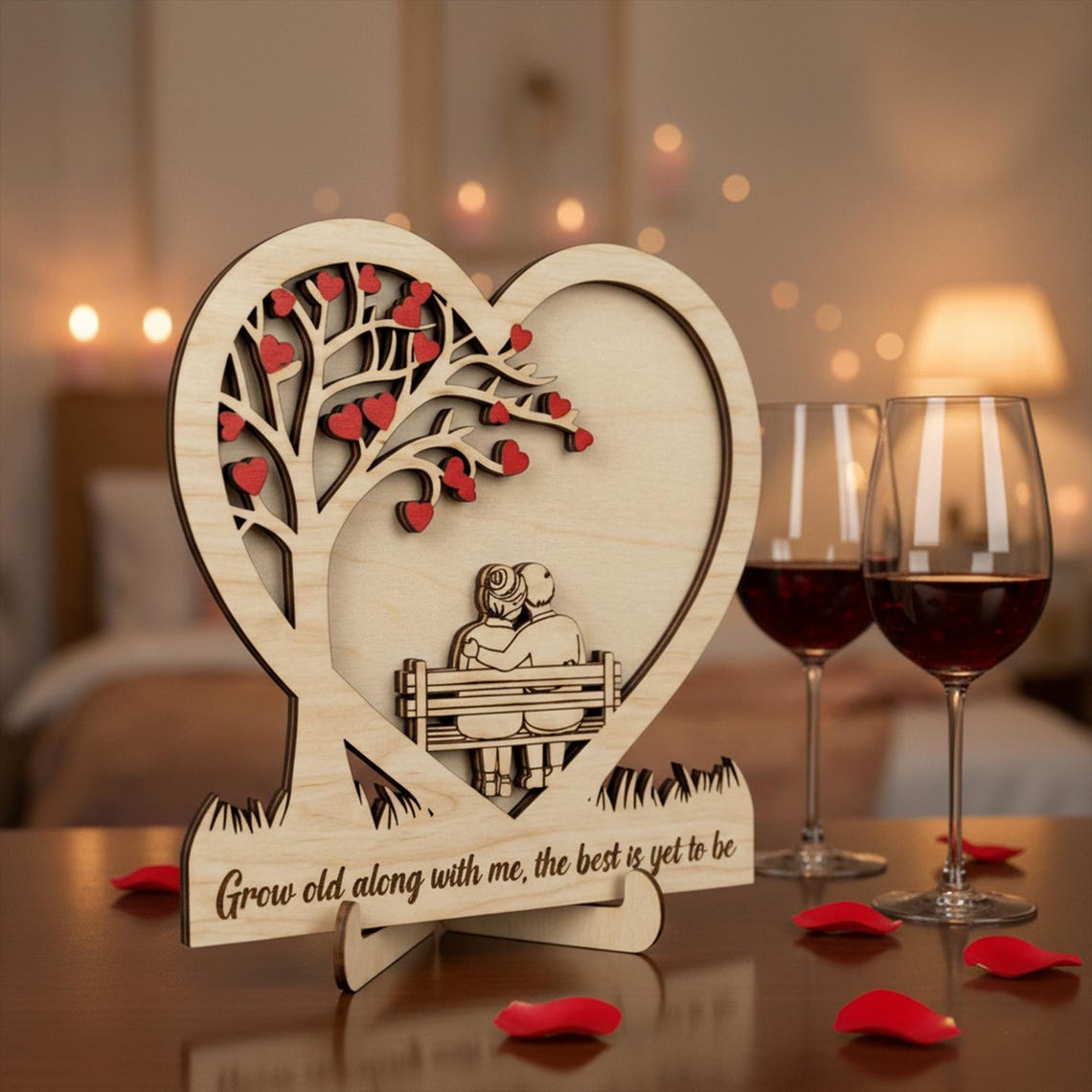 Heart Tree Wooden Sign Back View With Couple, Romantic Love Decor ...