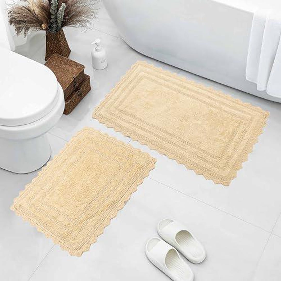 Bath Mats Set of 2 | Cotton Bathroom Runner Rug | Washable Non-slip ...