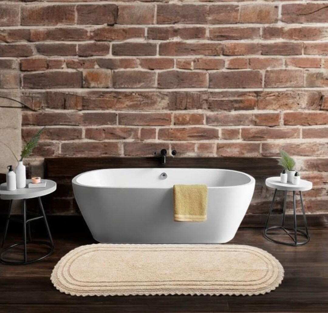 Reversible Crochet Bath Mat Runner, 100% Cotton Bathroom Rug, Extra ...