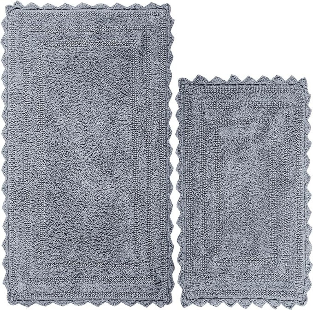 Grey Bath Mats Set of 2 | Handmade Cotton Bathroom Runner Rug ...