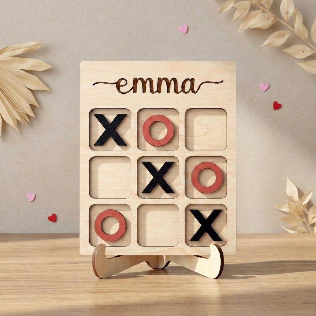 Personalized Tic Tac Toe Wooden Sign With Hearts and Name, Romantic ...