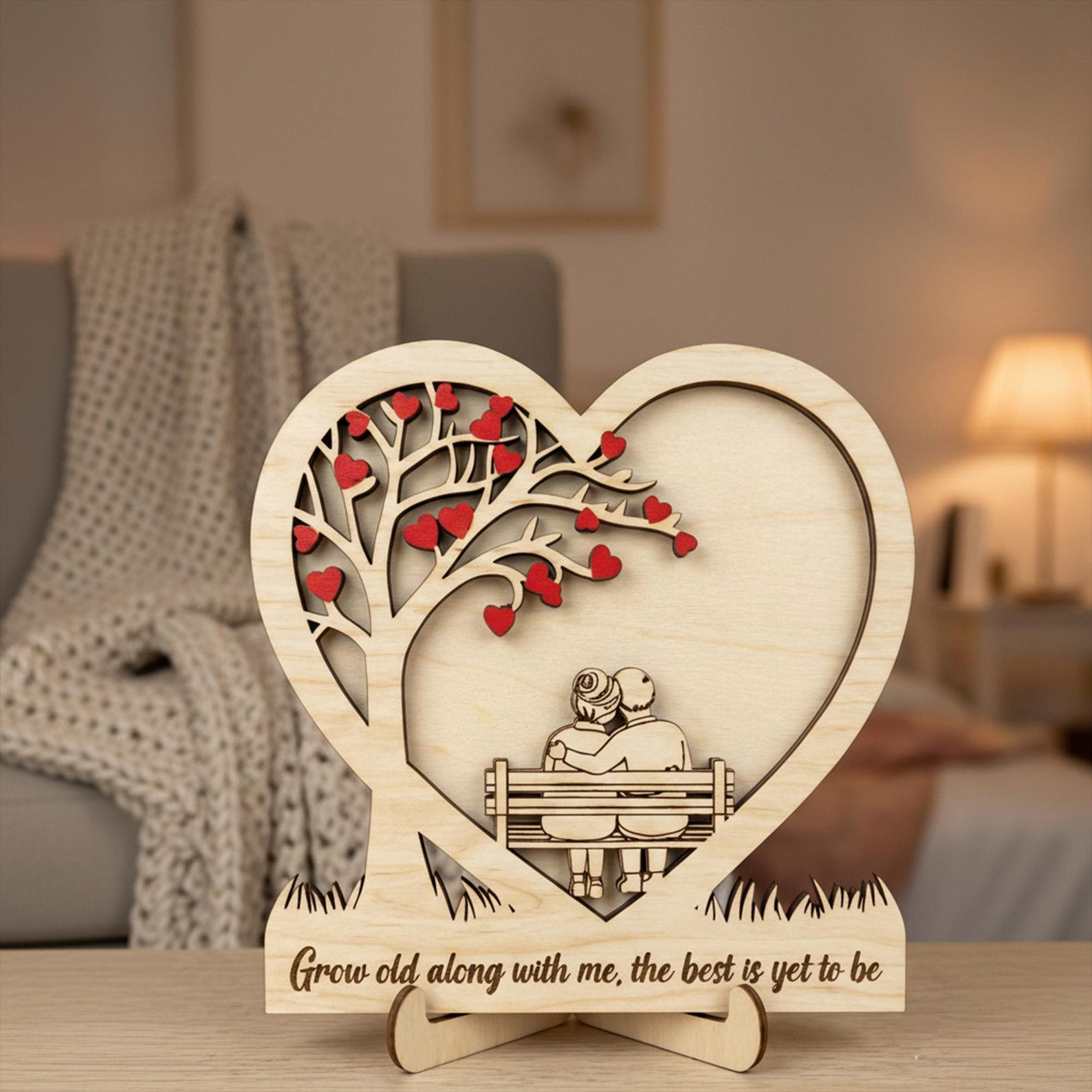 Heart Tree Wooden Sign Back View With Couple, Romantic Love Decor ...