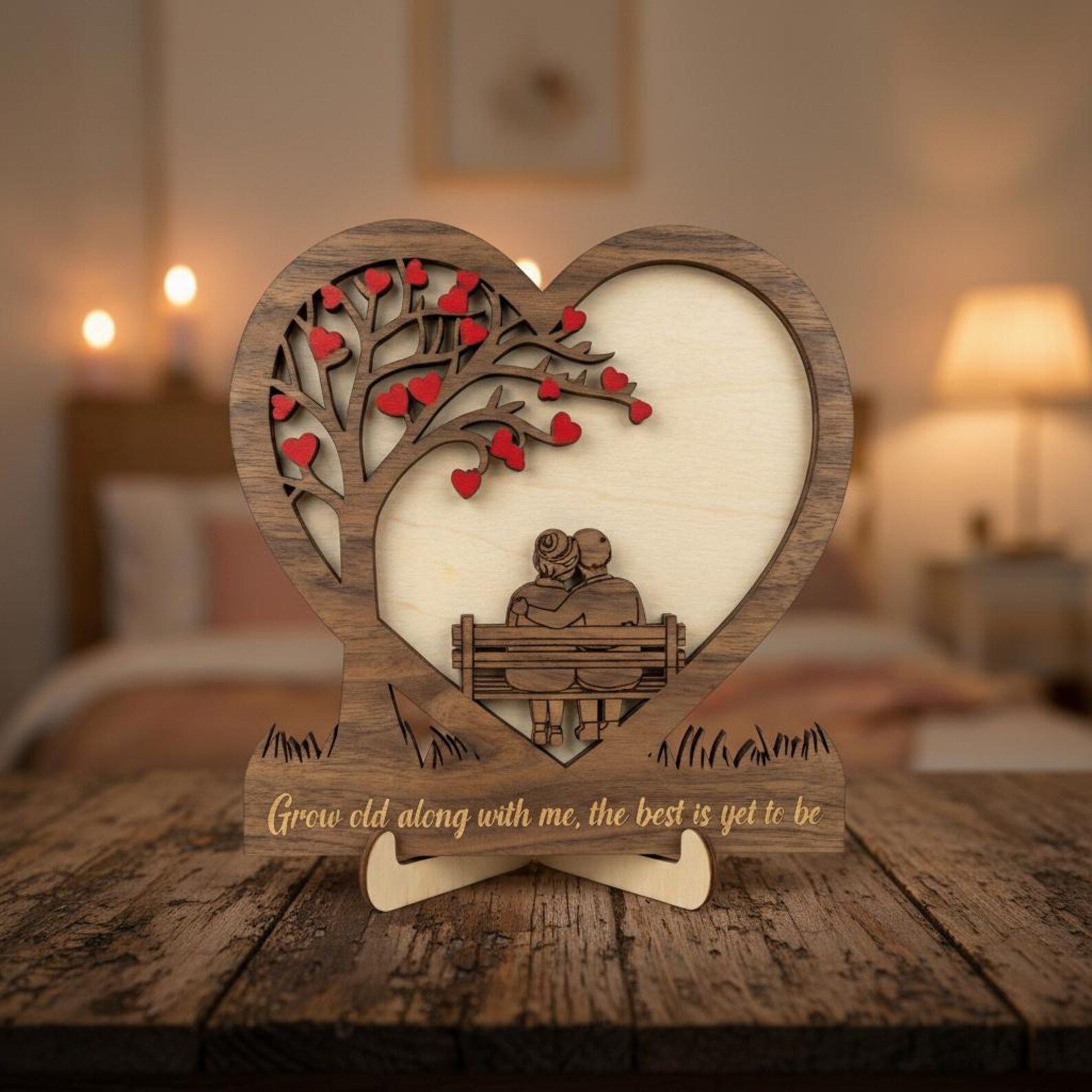 Heart Tree Wooden Sign Back View With Couple, Romantic Love Decor ...