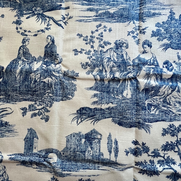 Waverly Blue and White Toile Fabric - Etsy