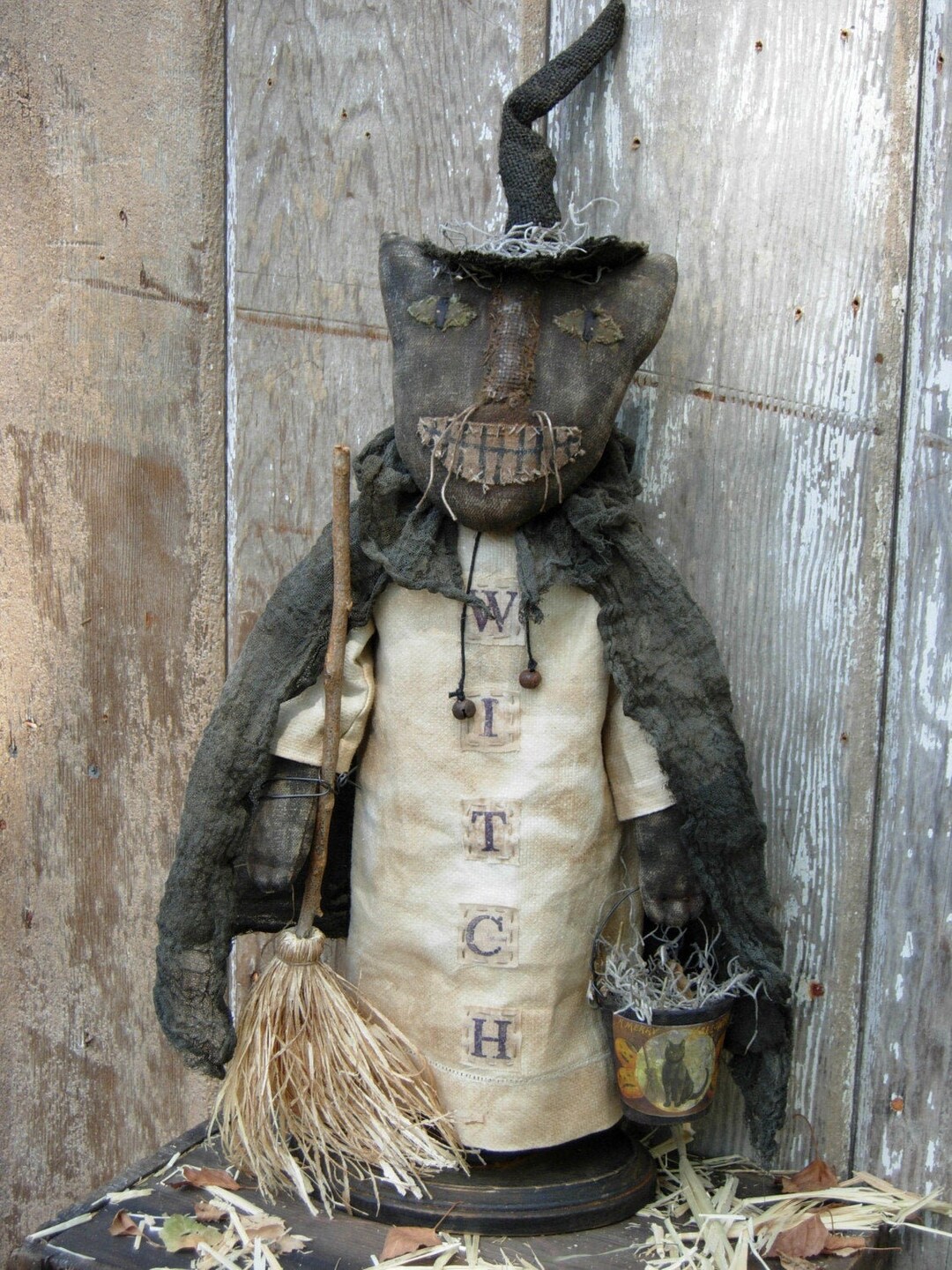 Vintage Style Primitive Cat Witch Makedo Doll Halloween Cat Witch Cat ...