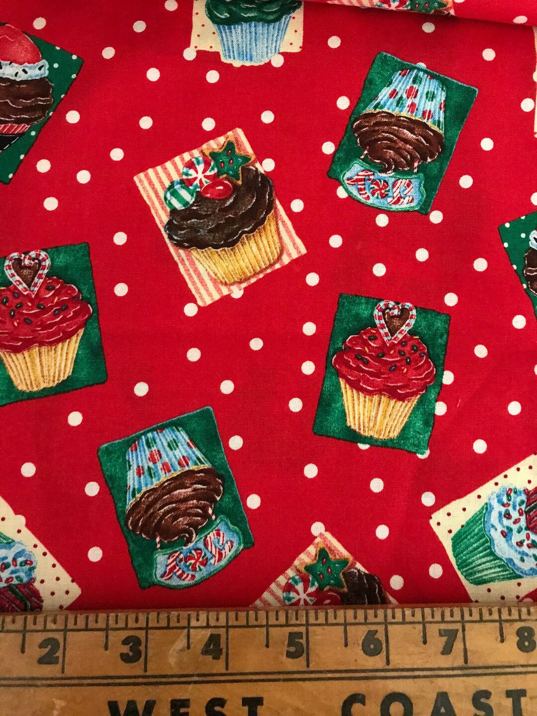 Red White Polka Dot Cupcakes Cotton Print Christmas Sewing Fabric ...