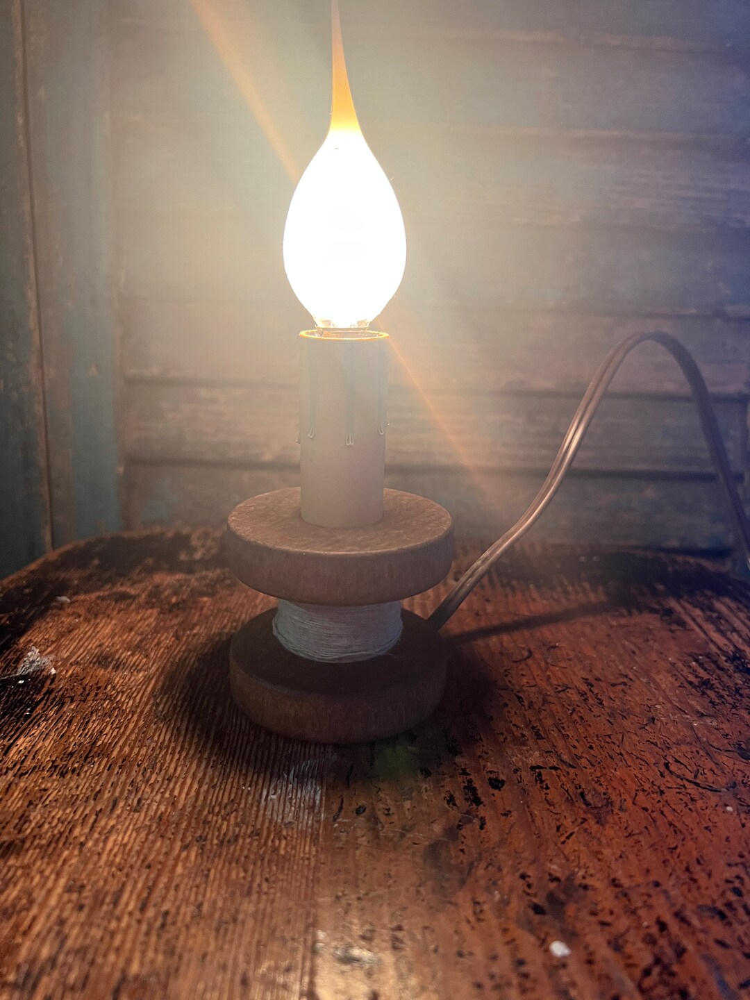 Primitive Doffing Knob Lamp Pre-packed Bobbin Candlestick Light ...