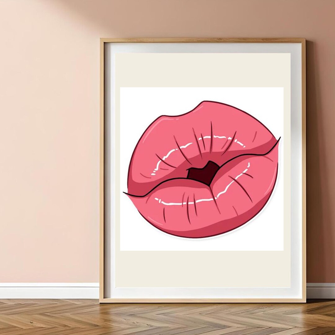 Kiss Lips Wall Art, Pink Lips Print, Trendy Digital Prints, Preppy Dorm ...