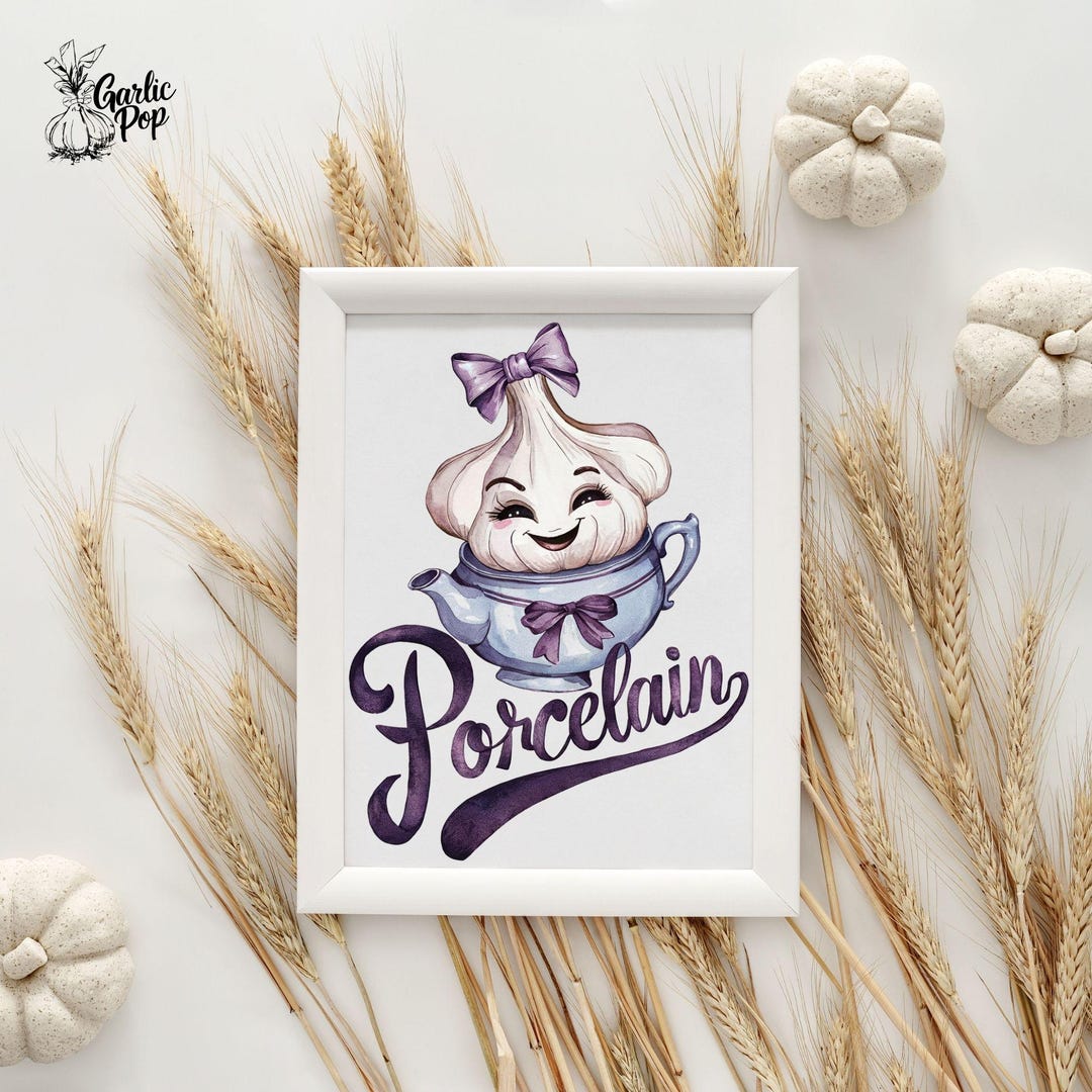 Porcelain Garlic Watercolor Poster Print, Kitchen Wall Art, Farmhouse ...