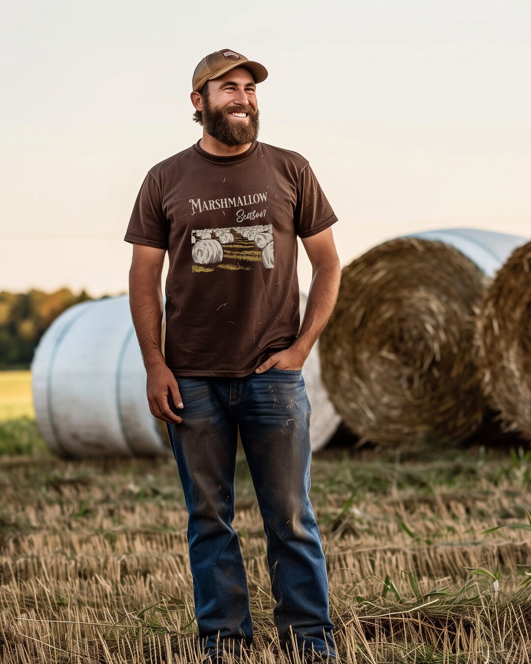 Marshmallow Season T-shirt, Whimsical Hay Bales Design, Funny Farm ...