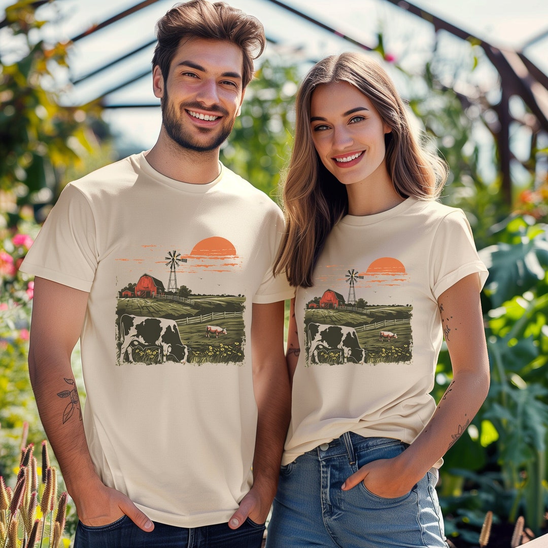 Vintage Farm Scene T-shirt, Red Barn Tee, Farm Life Shirt, Cow Lover ...