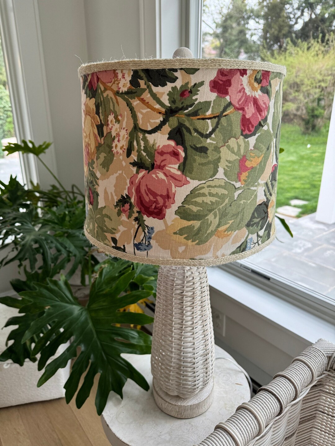 Wicker Lamp With Handmade Floral Pattern Lampshade - Etsy