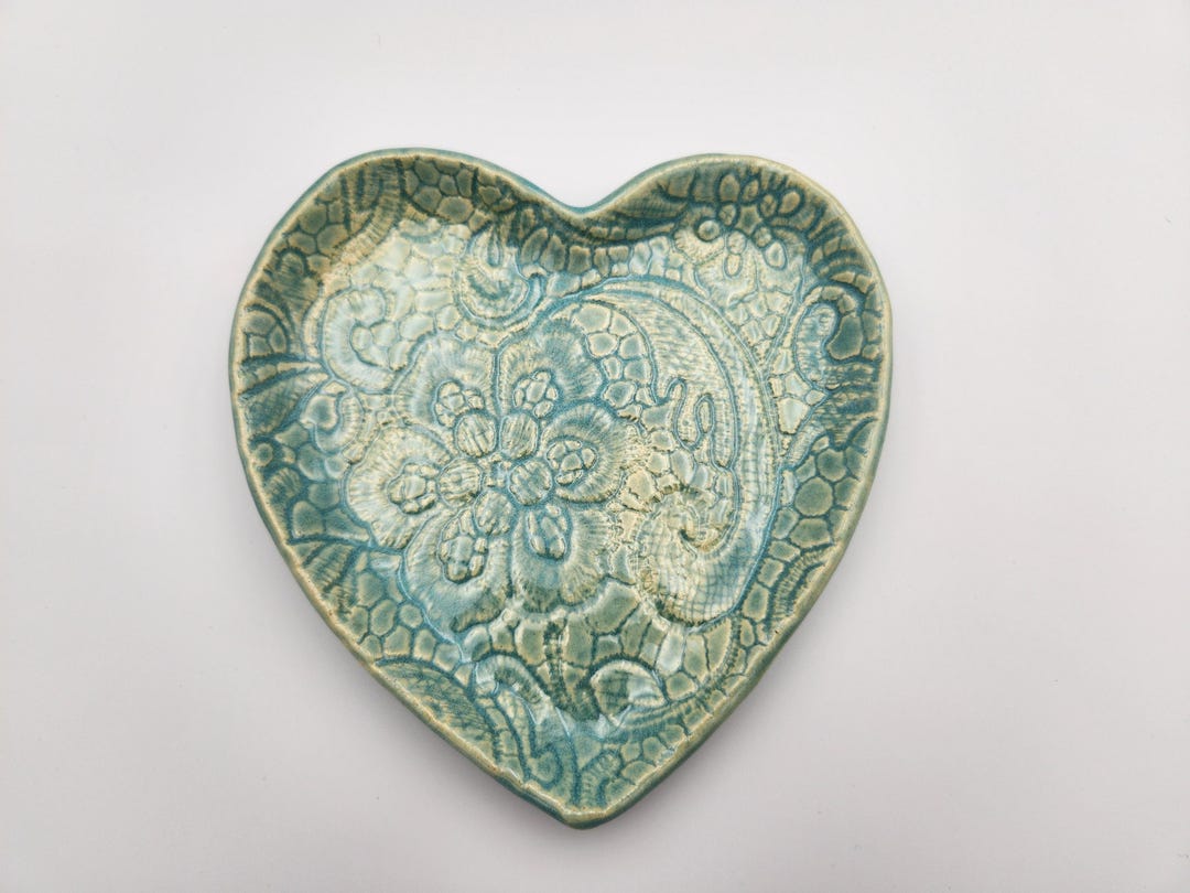 Turquoise Blue Lace Ceramic Handmade Clay Heart Plate - Etsy