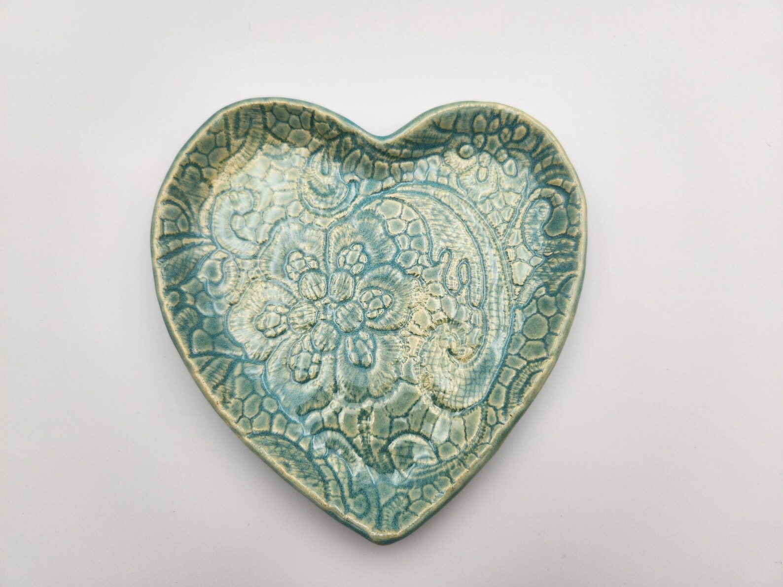 Turquoise Blue Lace Ceramic Handmade Clay Heart Plate - Etsy