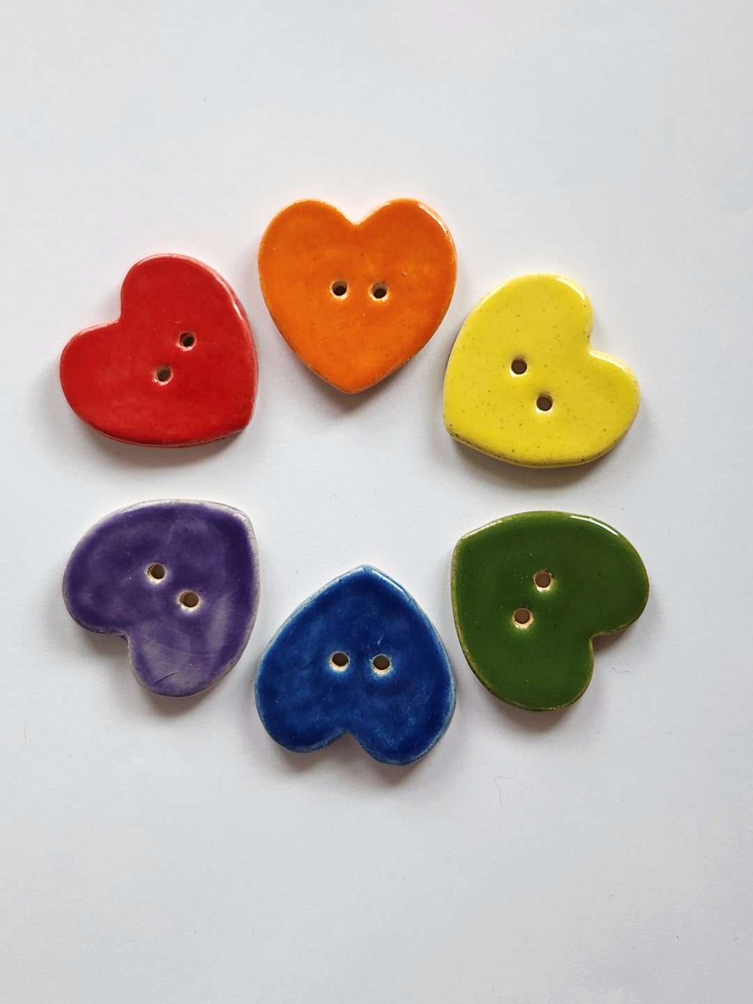 Set of Six Rainbow Ceramic Heart Buttons - Etsy