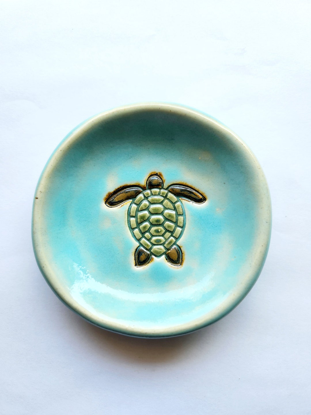 Aqua Blue Sea Turtle Nautical Ceramic 4" Dish. Ocean and Beach Themed ...