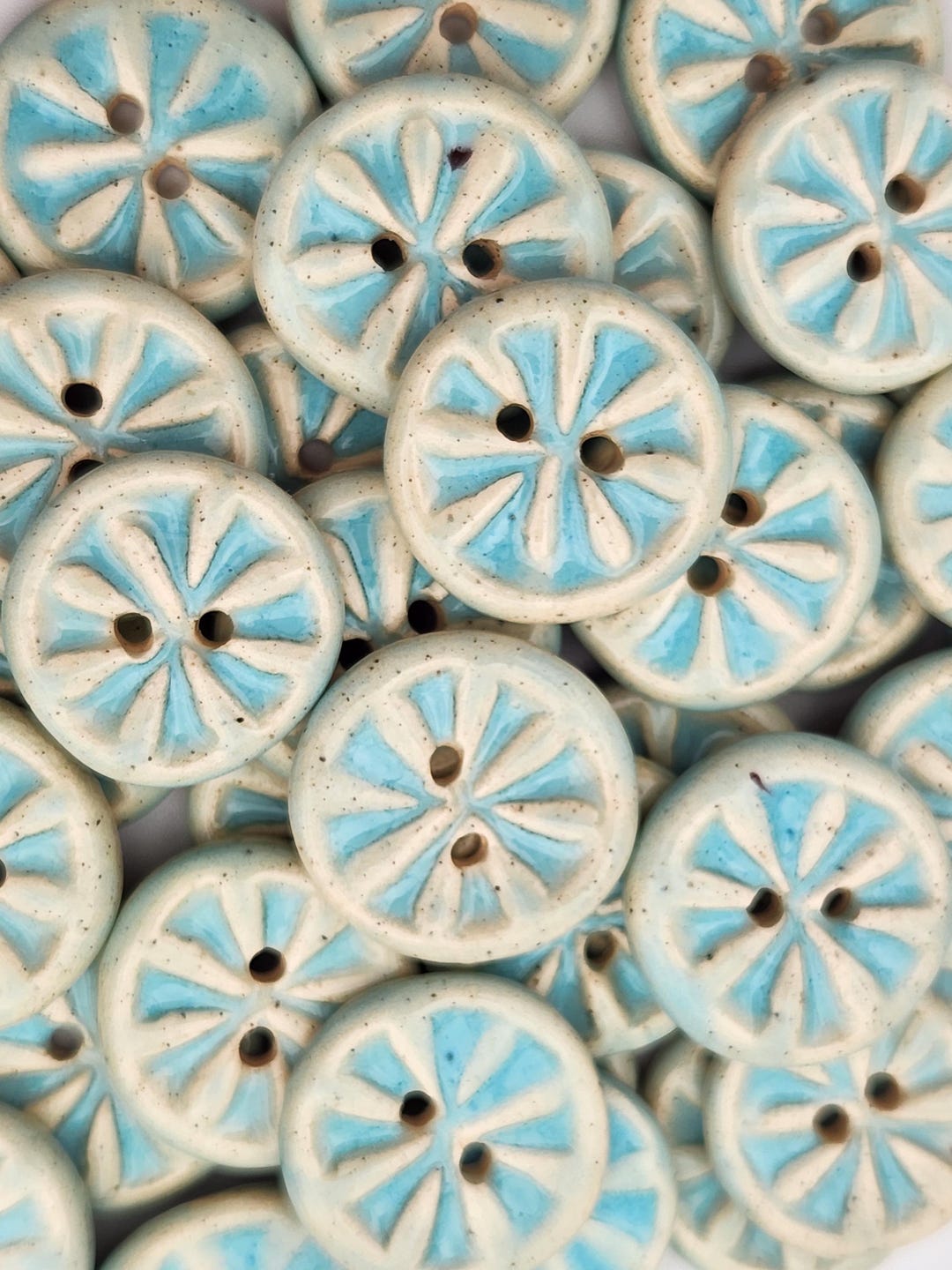 Set of 6 Ceramic Aqua Blue Buttons - Etsy