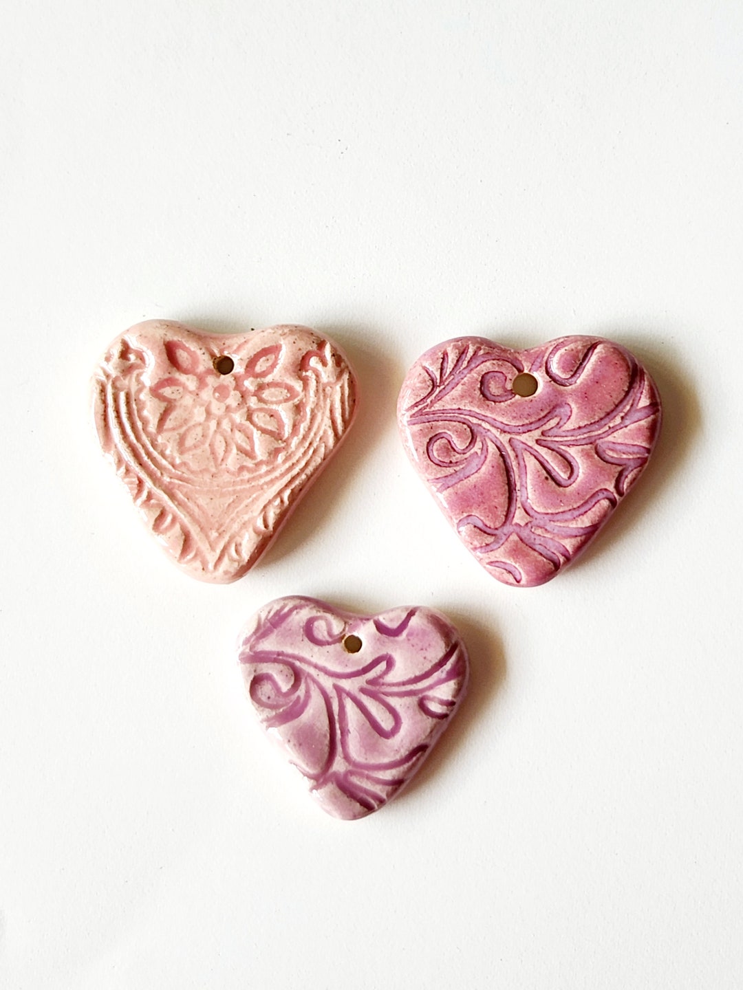 Three Piece Set of Ceramic Heart Pendants - Etsy