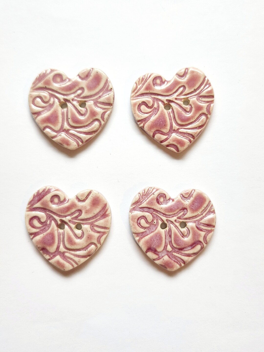 Set of Four Textured Pink Ceramic Heart Buttons - Etsy