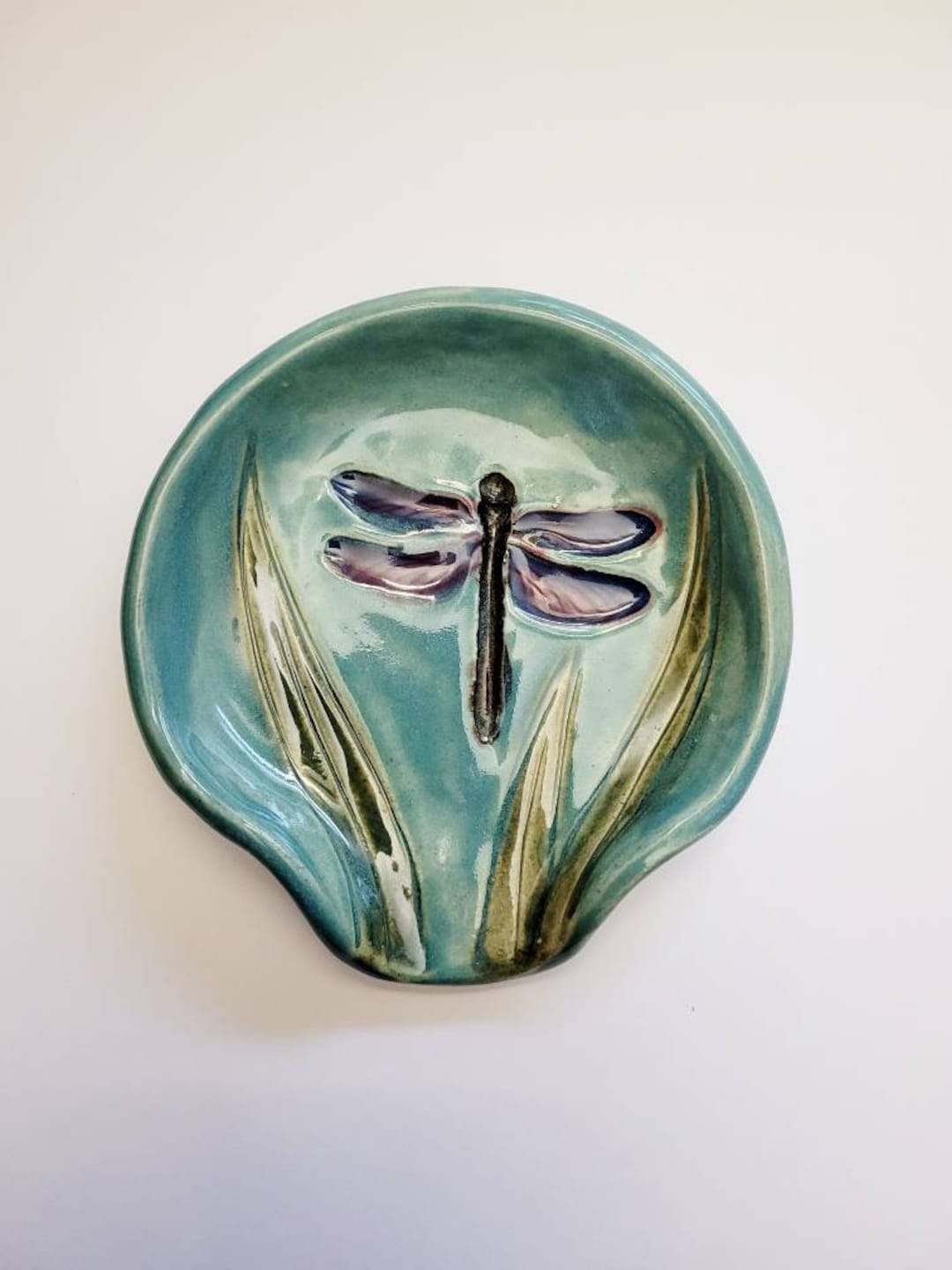 Large Blue Dragonfly Ceramic Spoonrest and Tea-bag Holder. Handmade Garden and Insect Pottery ...