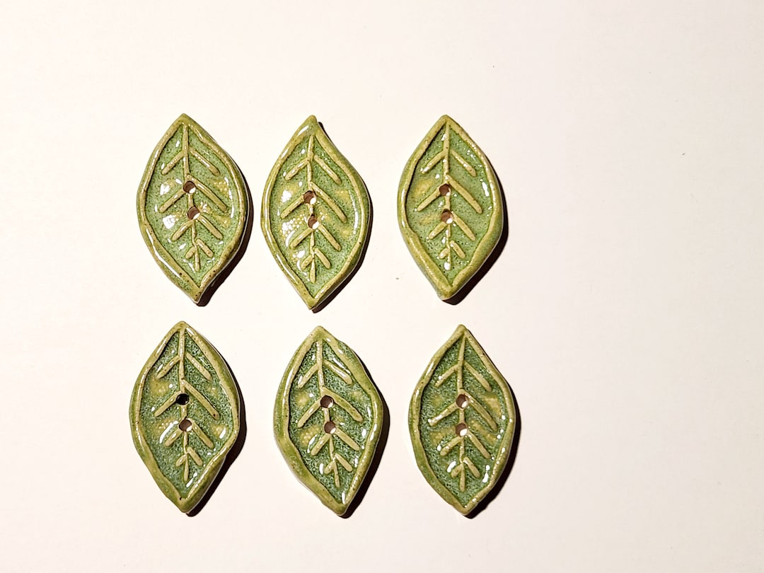Set of 6 Bright Spring Green Ceramic Leaf Buttons - Etsy