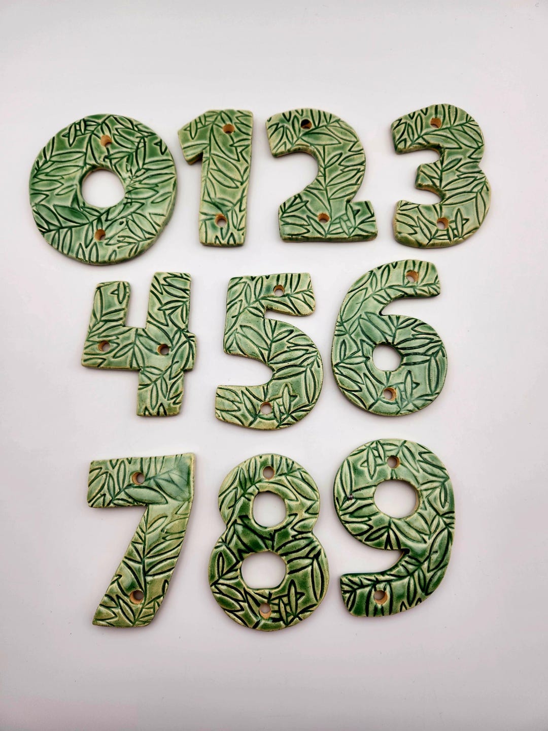 Ceramic House Numbers: Green Glaze Leafy Pattern Texture - Etsy