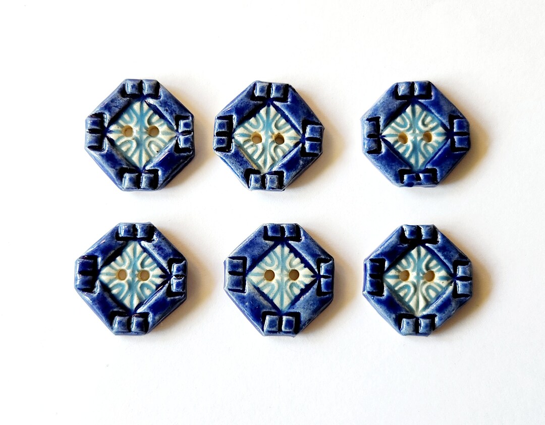 Cobalt Blue Ceramic Button Set of 6 Quilt Square Inspired Buttons for ...