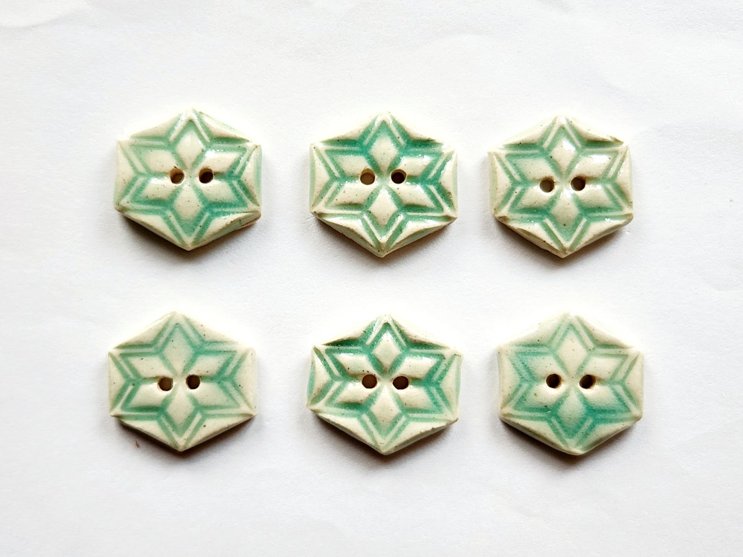 Set of 6 Icy Aqua Blue Green Quilt Inspired Ceramic Buttons - Etsy