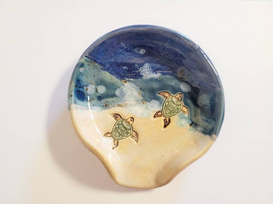 Large Blue Sea Turtle Nautical Ceramic Spoon Rest and Tea-bag Holder ...