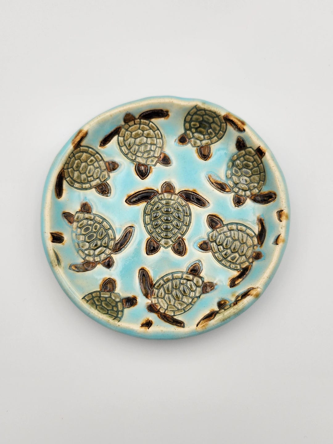 Bright Aquamarine Blue Sea Turtle Textured 5" Side Plate Ceramic ...