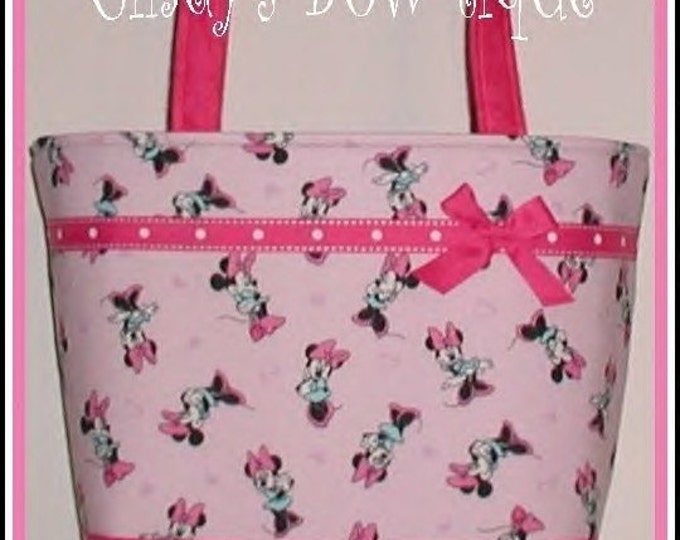 PINK Minnie Mouse Tote Bag Hot Pink Polka Dot Grosgrain Ribbon Black ...