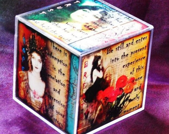 VINTAGE JOURNEY CUBE Altered Collage Art Therapy Acrylic Block | Etsy