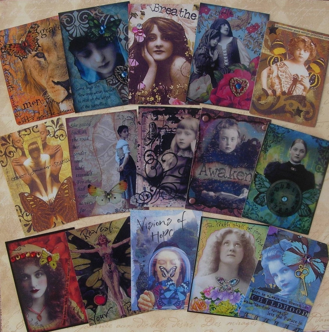 Set of 5 ATC PRINTS SPECIAL Altered Art Card Collage Customers Choice ...
