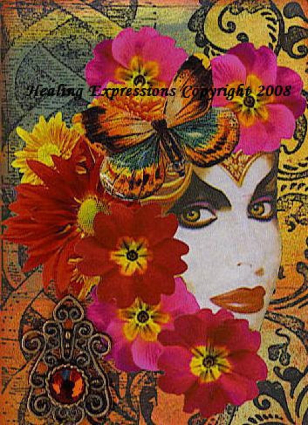 COLORFUL PASSION Aceo Atc Print Altered Art Collage Floral Woman Face ...