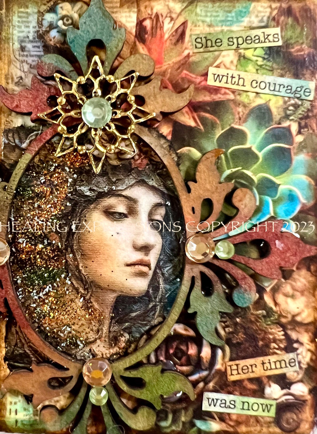 SPEAKS WITH COURAGE Collage Altered Art Therapy Inspirational Print ...