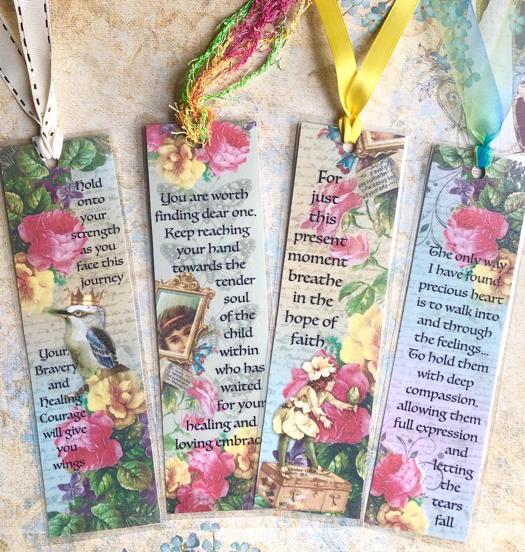 ART THERAPY BOOKMARKS Journal Butterfly Bird Floral Collage Celebrate ...