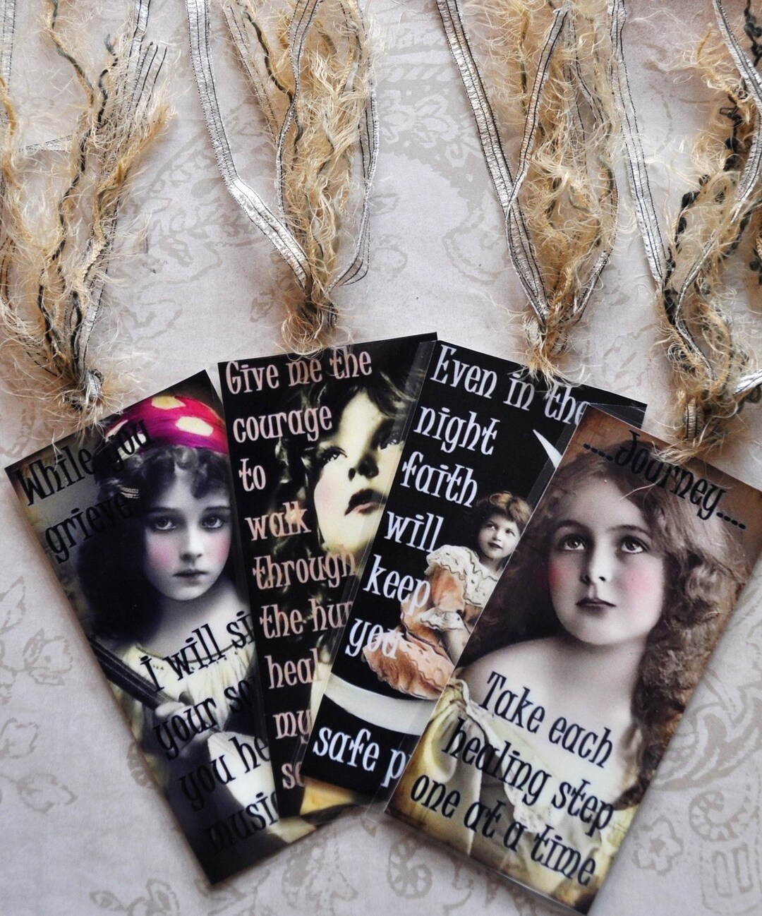 HEALING HOPE TAG Set D Four Vintage Collage Girls Inspirational Gift ...